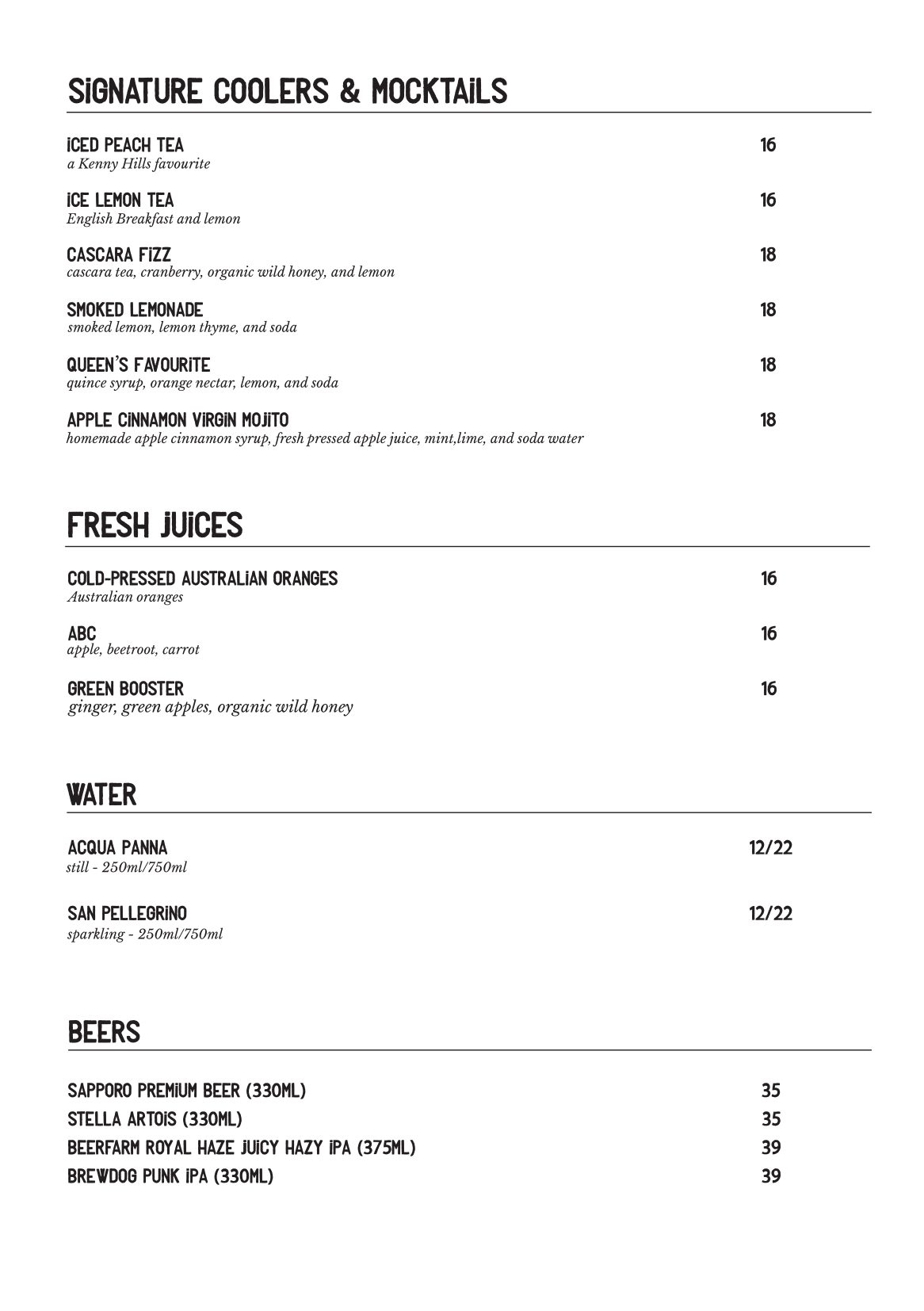 Menu Kenny Hills Bistro