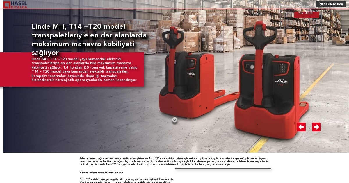 Linde MH, T14 –T20 model transpaletleriyle en dar alanlarda maksimum manevra kabiliyeti sağlıyor